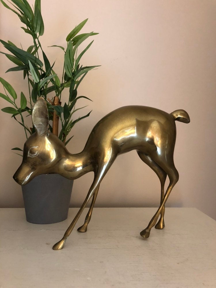 Home & Living Statues Vintage Large Brass Deer Fawn Reindeer Doe Statue ...