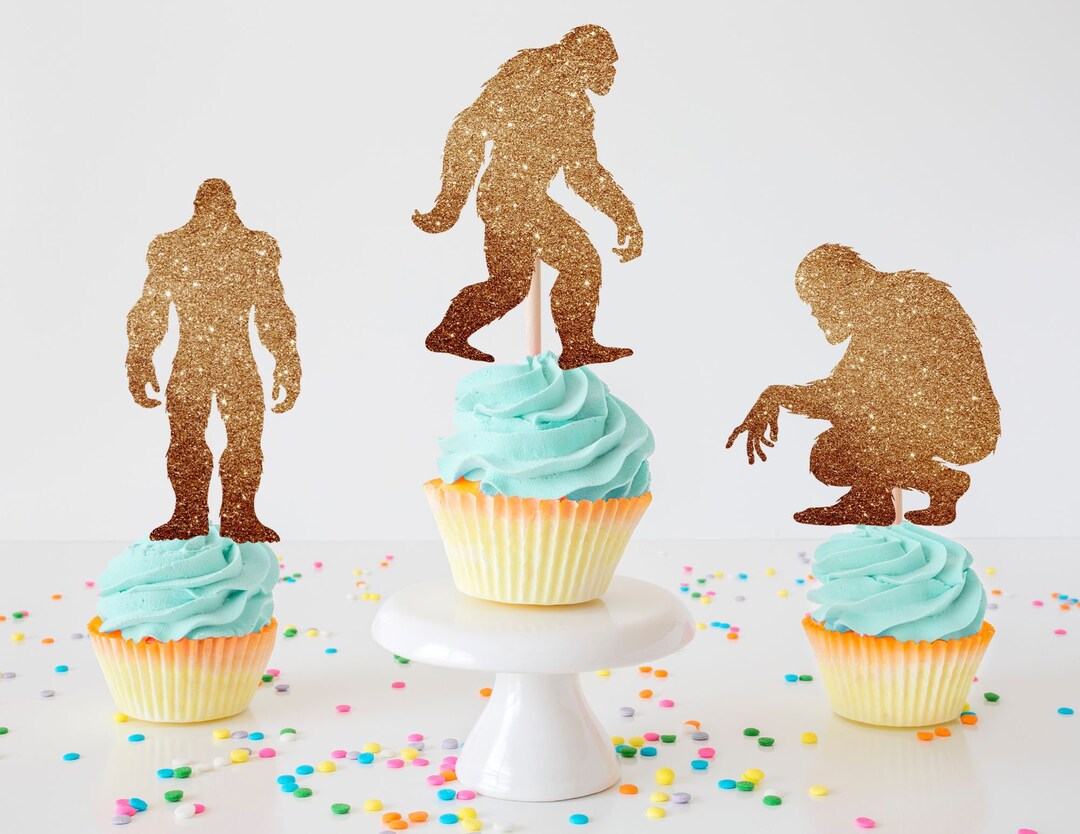 Big Foot Cupcake Toppers, Yeti Cupcake Toppers, Glitter Toppers, Yeti ...