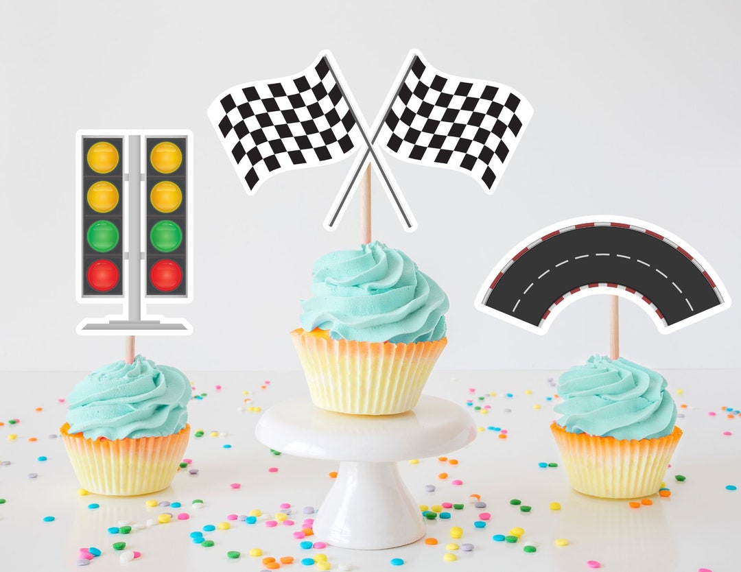Racing Cupcake Toppers, Race Flag Cupcake Topper, Race Car Party ...