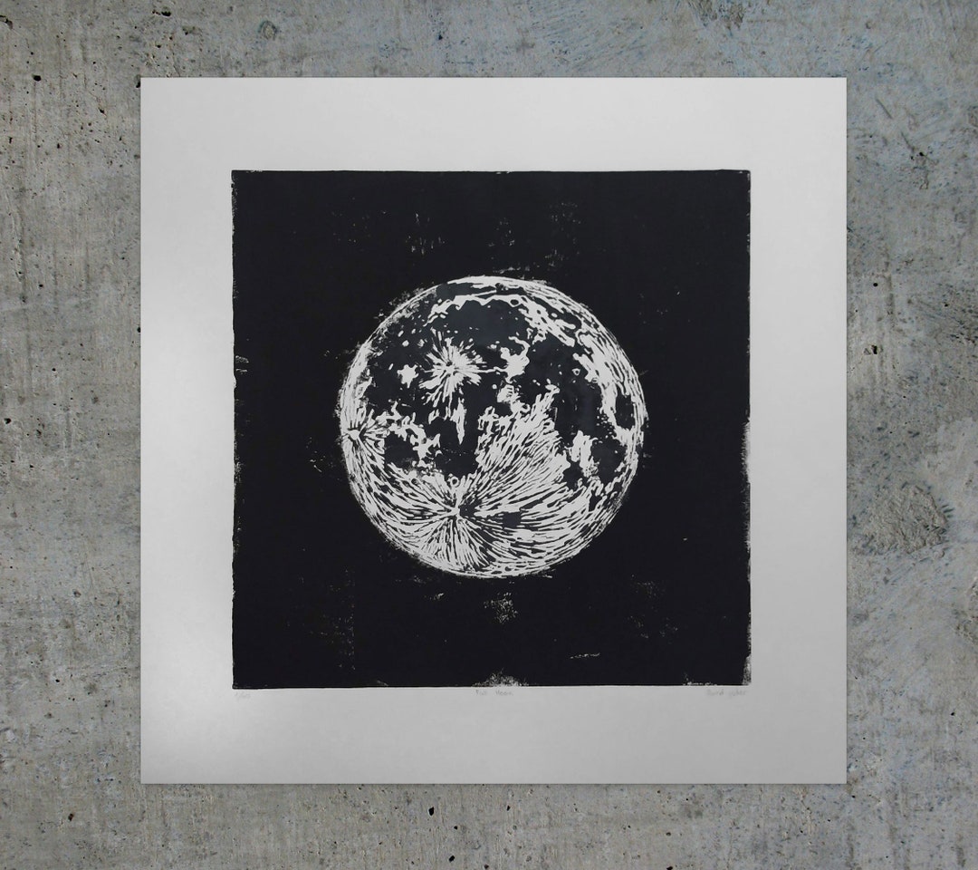 Linocut Artwork - "full Moon" 59x59 Cm - Etsy