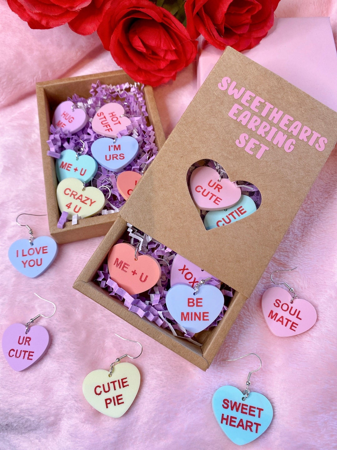 Conversation Heart Earring Set Sweethearts Valentines Day Candy ...