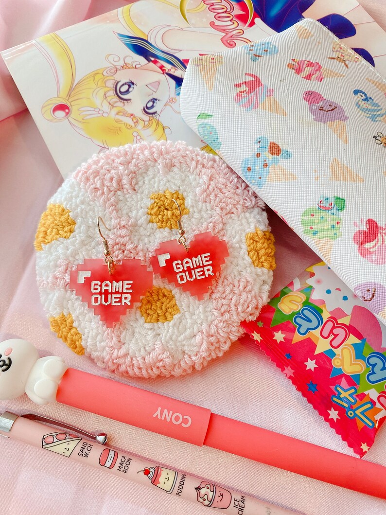 Dainty Pixel Heart Game Over Dangle Earrings - Etsy