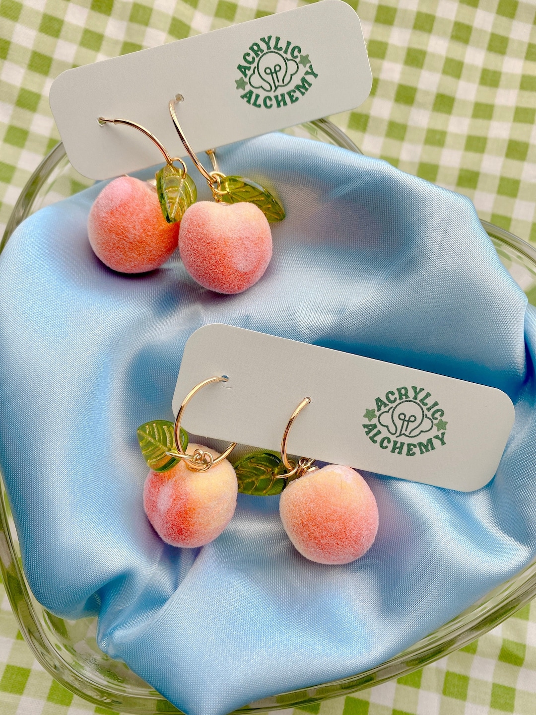 Fuzzy Peach Half Hoop Earrings | Peachy Cute Hoop Dangles - Etsy