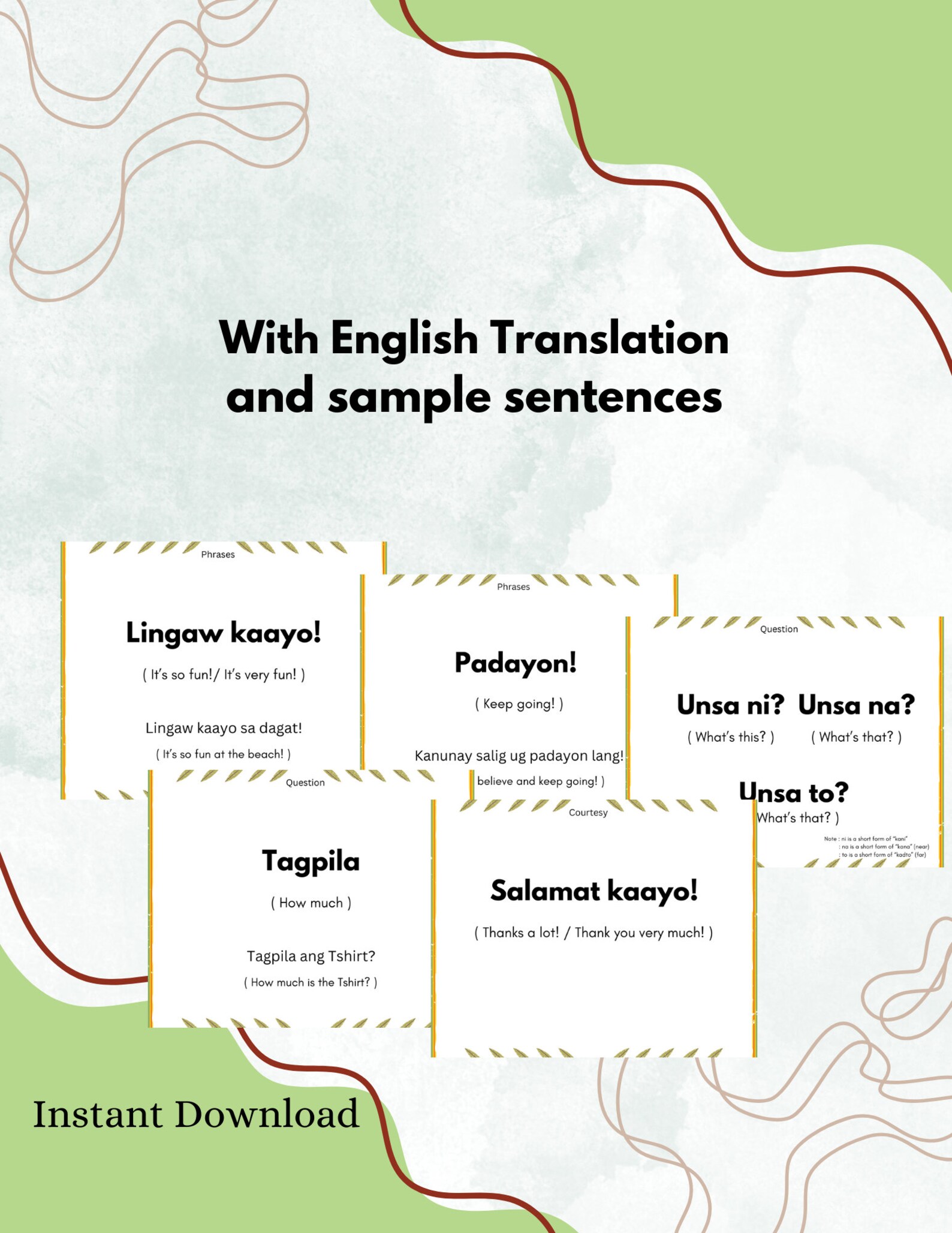 CEBUANO/ BISAYA Greetings and Phrases Printable Flashcards for Kid and ...