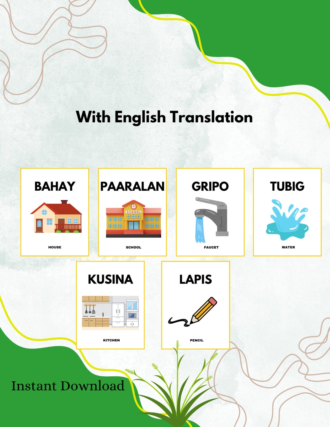 Tagalog Words Printable Flashcards for Kids and Adults, Basic Tagalog ...