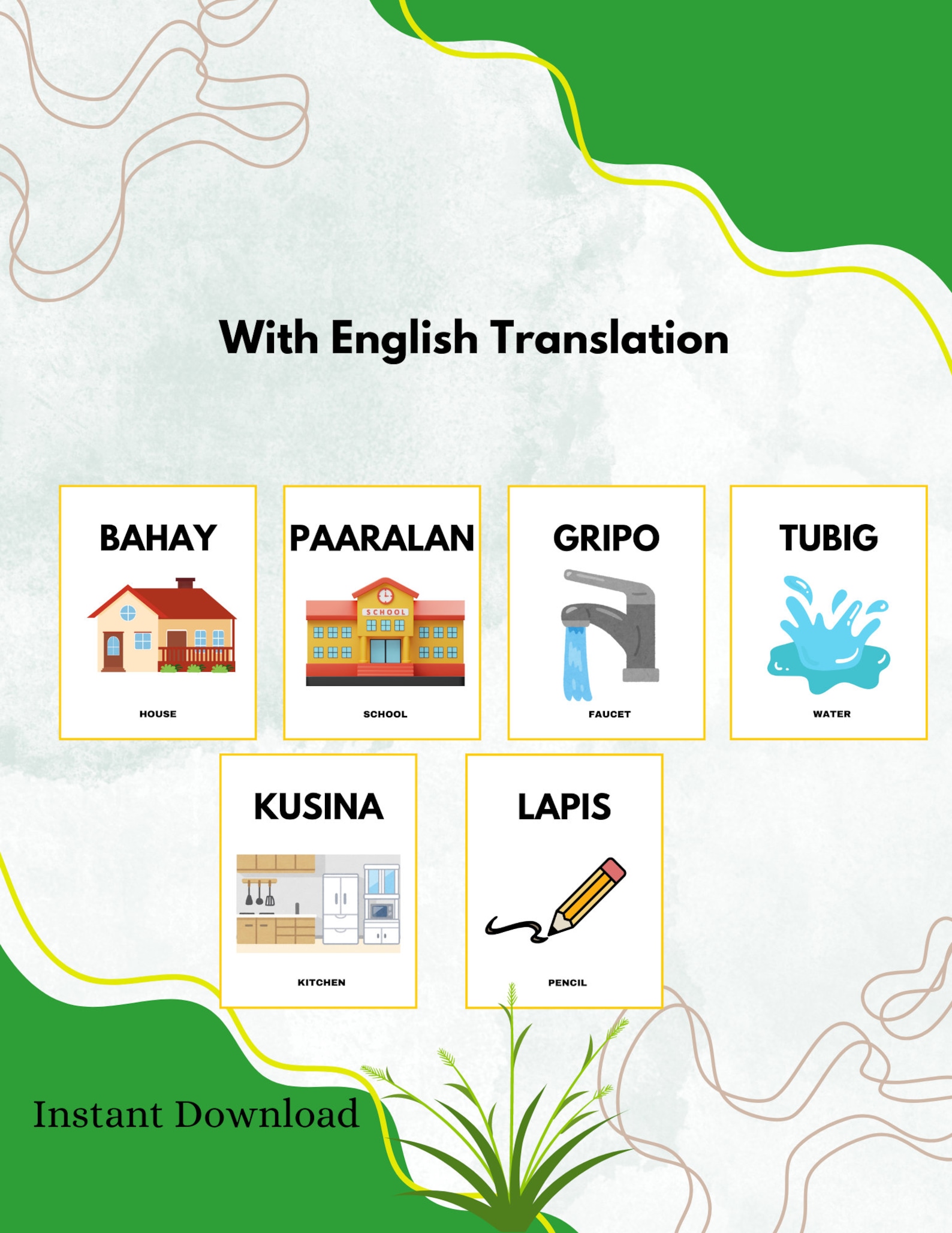 Tagalog Words Printable Flashcards for Kids and Adults, Basic Tagalog ...