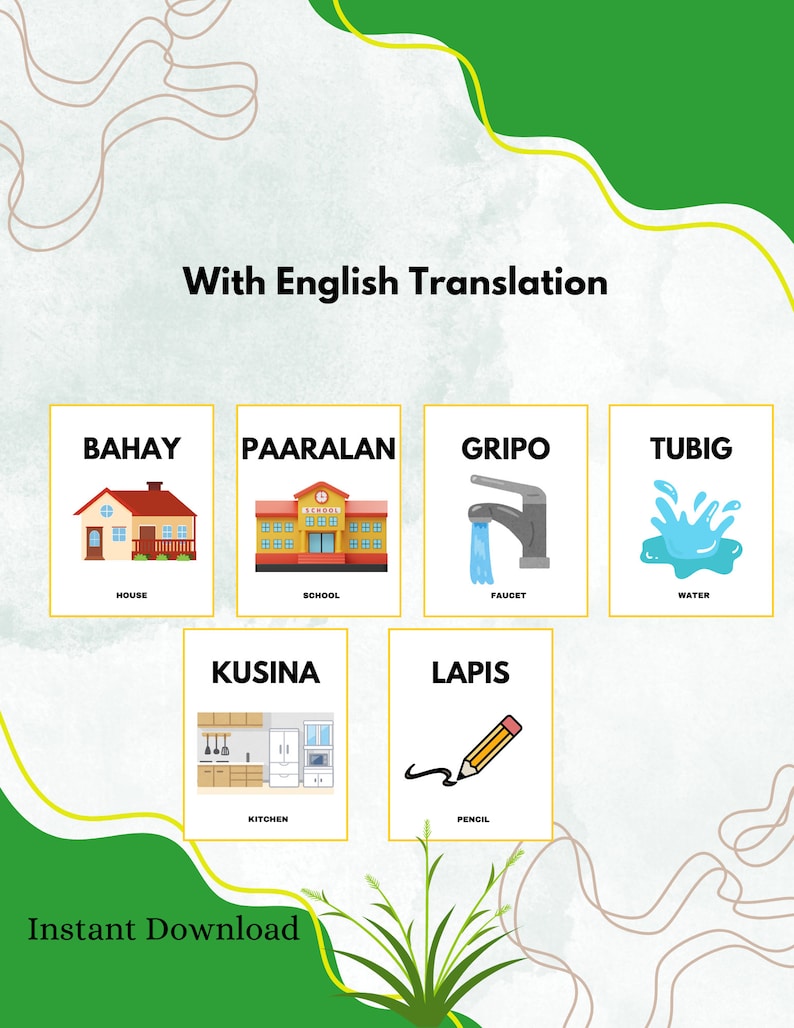 Tagalog Words Printable Flashcards for Kids and Adults, Basic Tagalog ...