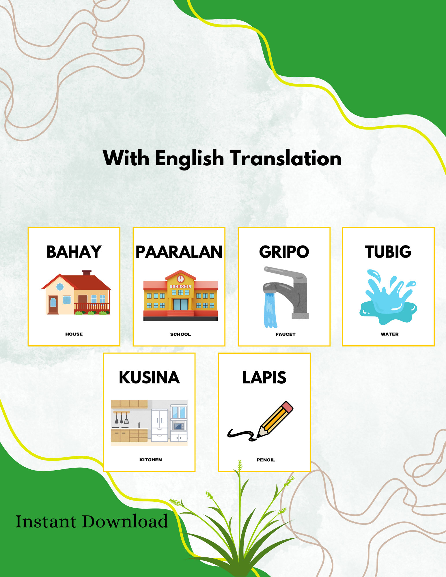 Tagalog Words Printable Flashcards for Kids and Adults, Basic Tagalog ...