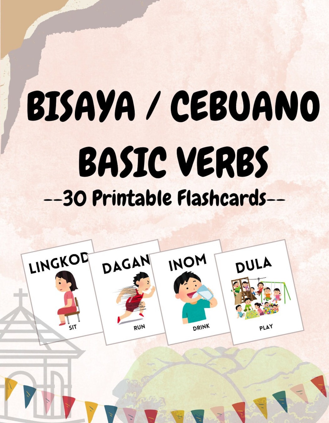 CEBUANO/ BISAYA VERBS 30 Printable Flashcards / Basic Verbs in Bisaya ...