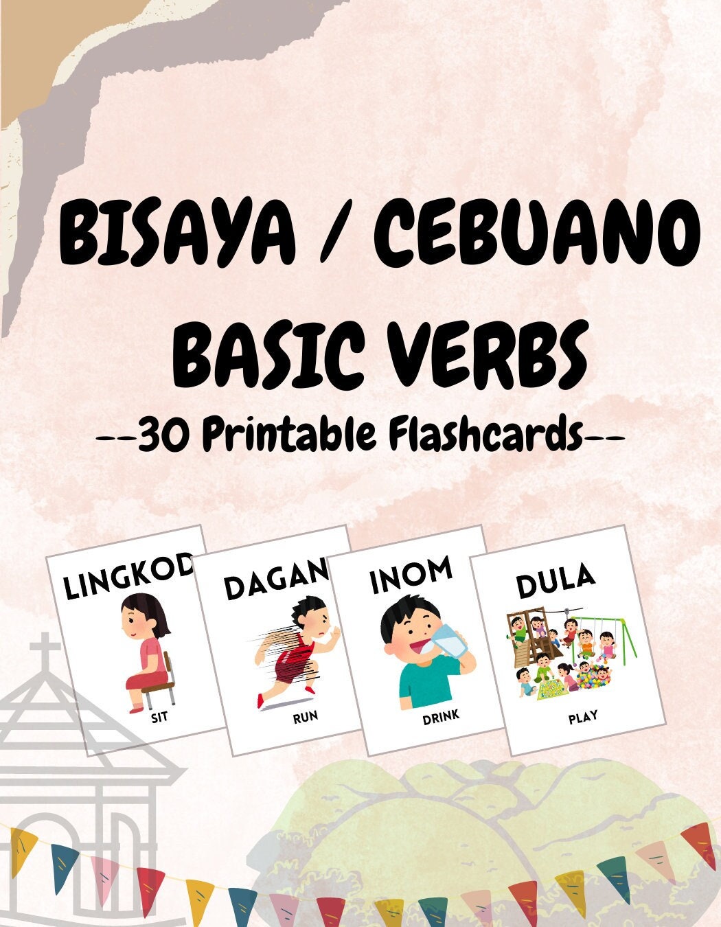 CEBUANO/ BISAYA VERBS 30 Printable Flashcards / Basic Verbs in Bisaya ...
