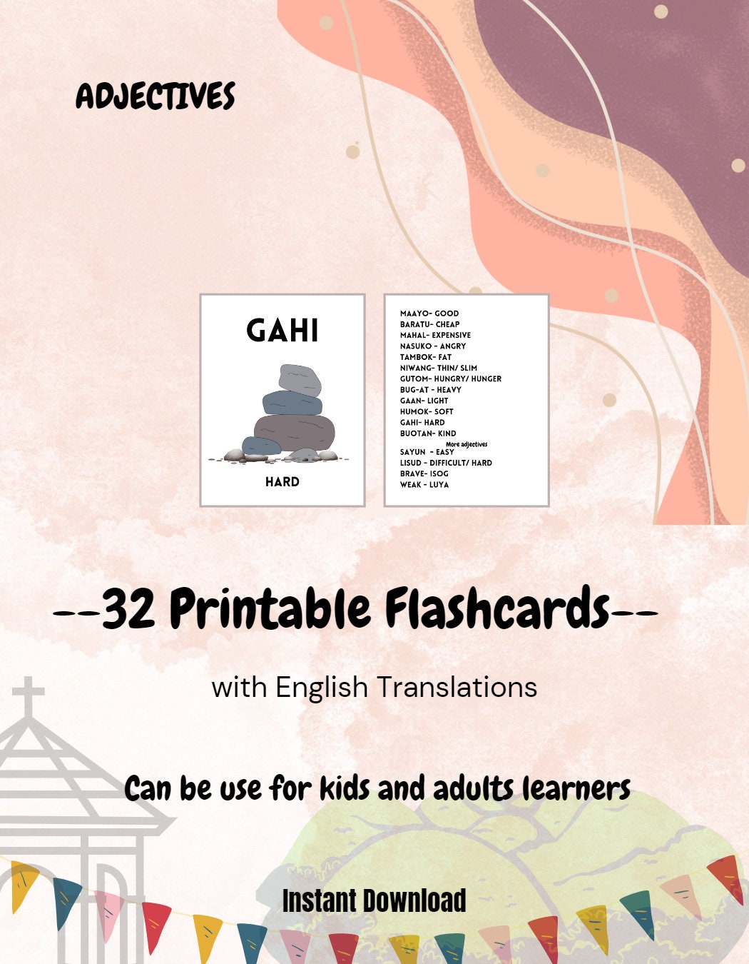 Cebuano/ Bisaya Adjectives Words Printable Flashcards for Kids Ad ...