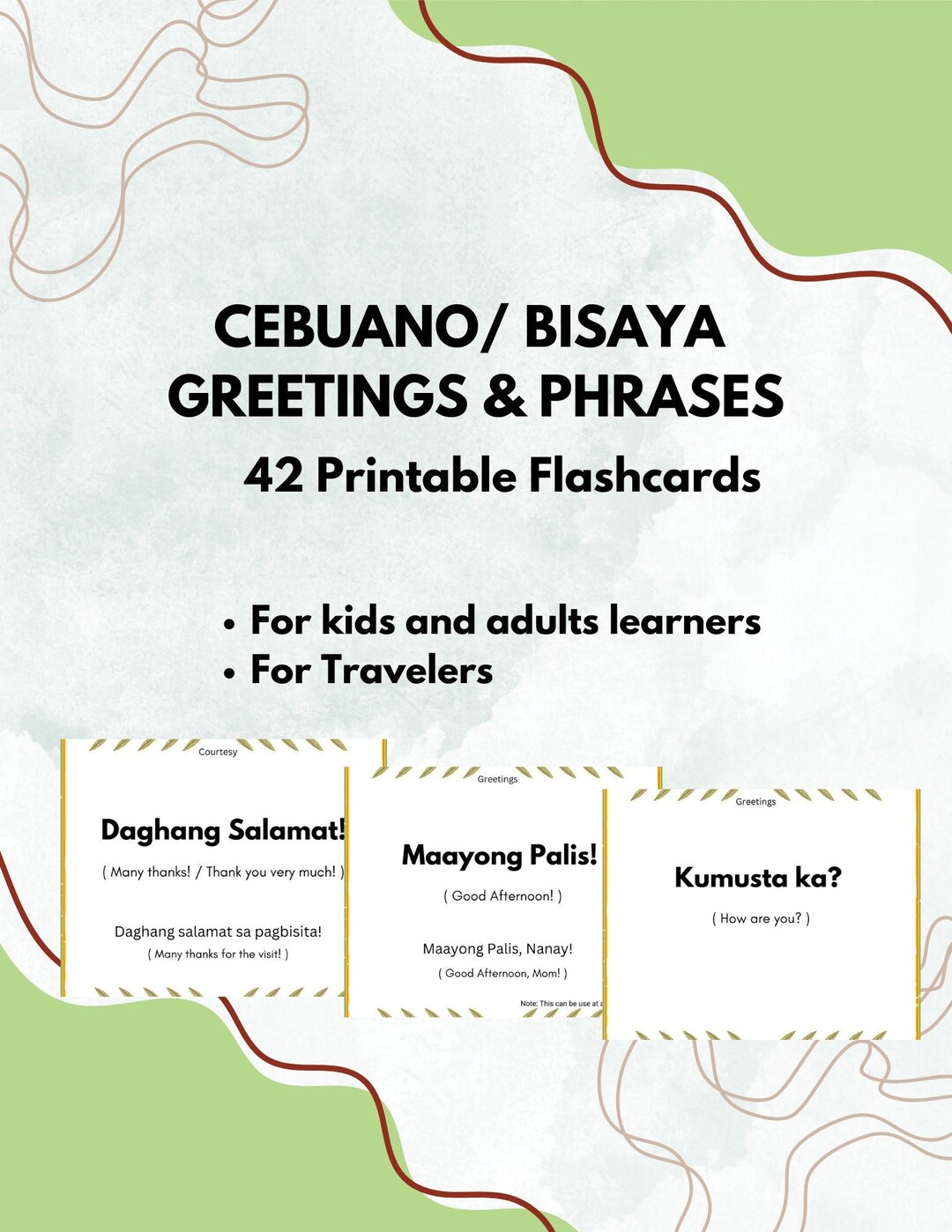 CEBUANO/ BISAYA Greetings and Phrases Printable Flashcards for Kid and ...