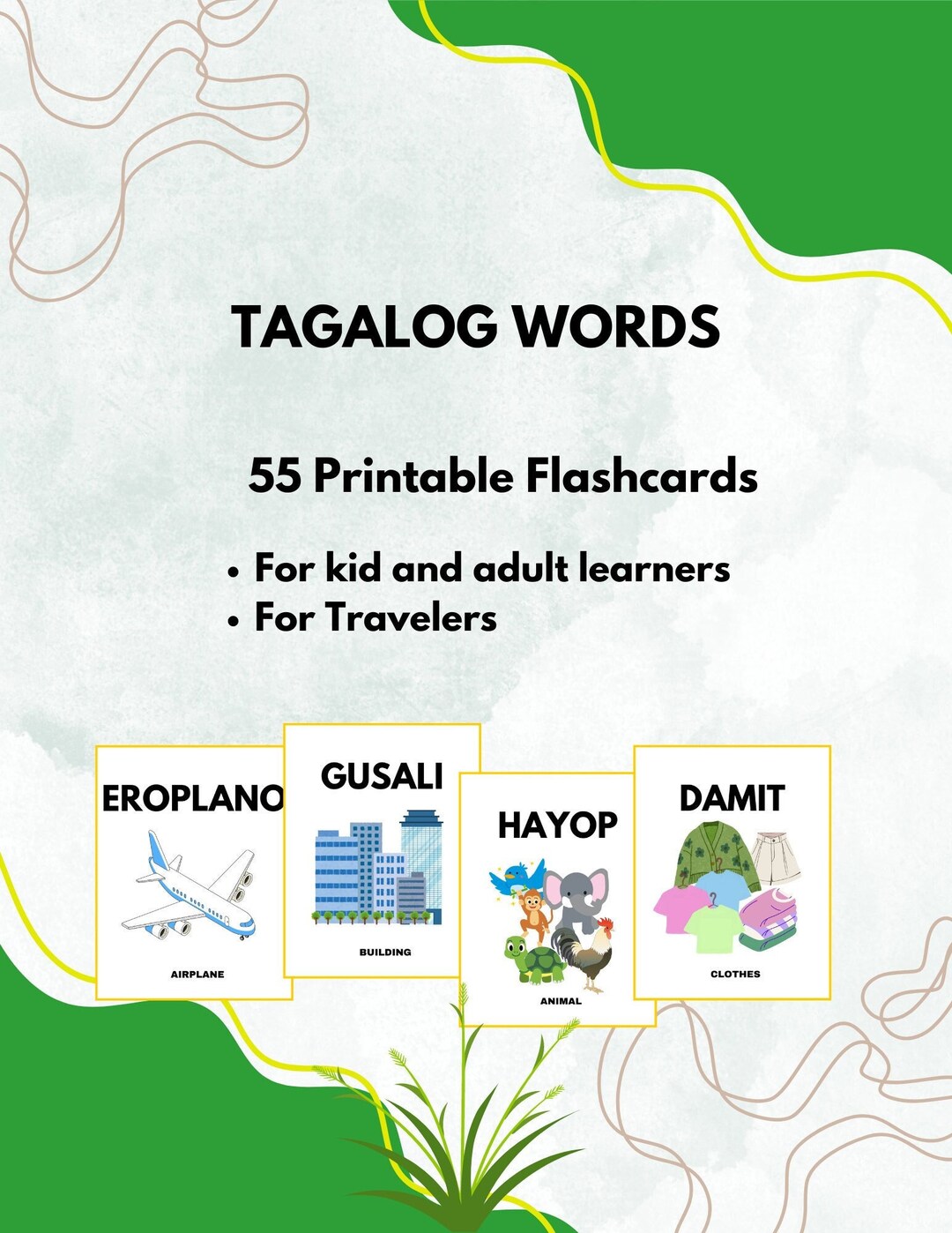 Tagalog Words Printable Flashcards for Kids and Adults, Basic Tagalog ...