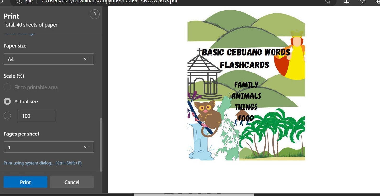 Basic Cebuano/ Bisaya Words Printable Flashcards for Kids and Adults ...