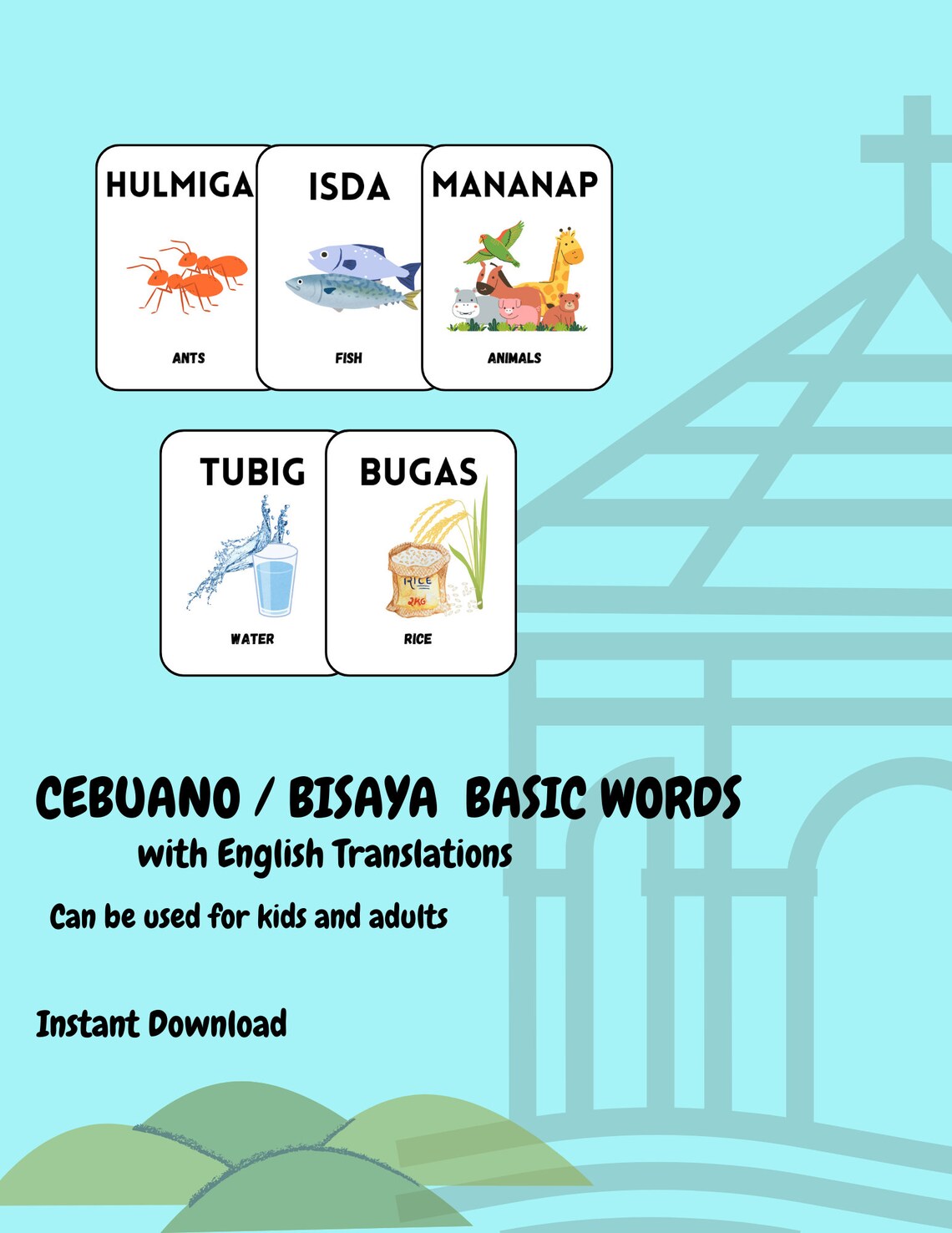 Basic Cebuano/ Bisaya Words Printable Flashcards for Kids and Adults ...