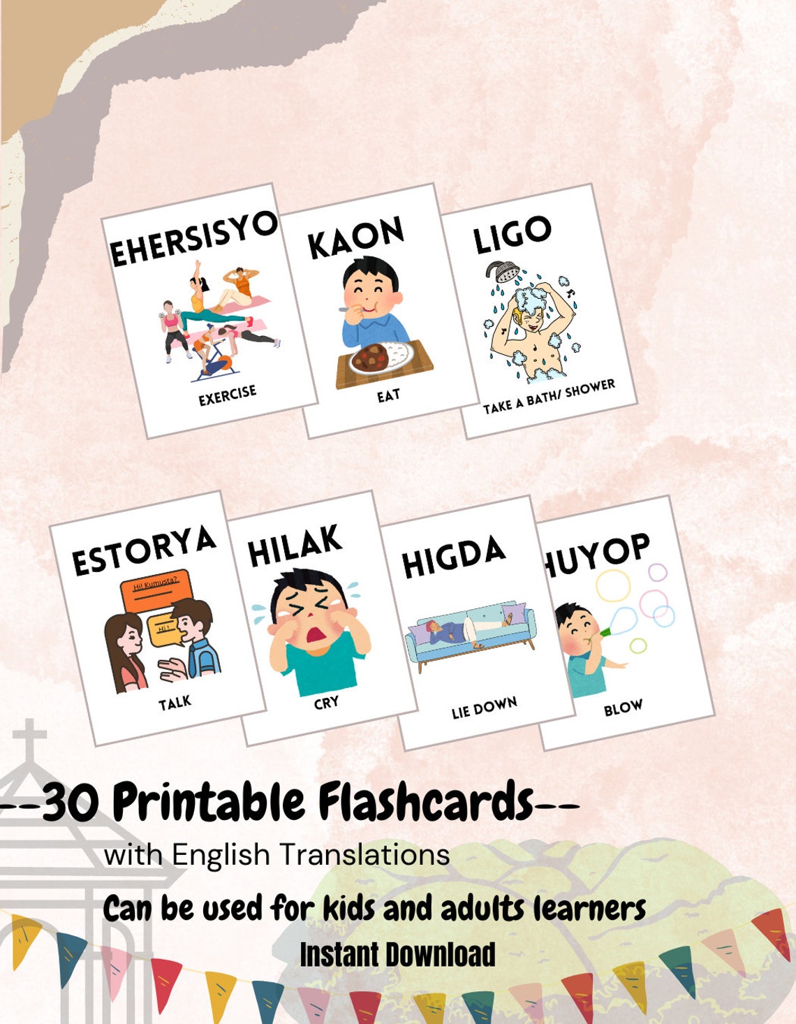 CEBUANO/ BISAYA VERBS 30 Printable Flashcards / Basic Verbs in Bisaya ...