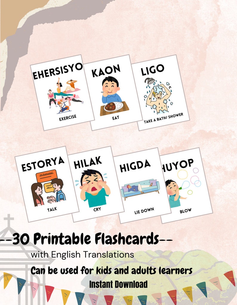 CEBUANO/ BISAYA VERBS 30 Printable Flashcards / Basic Verbs in Bisaya ...