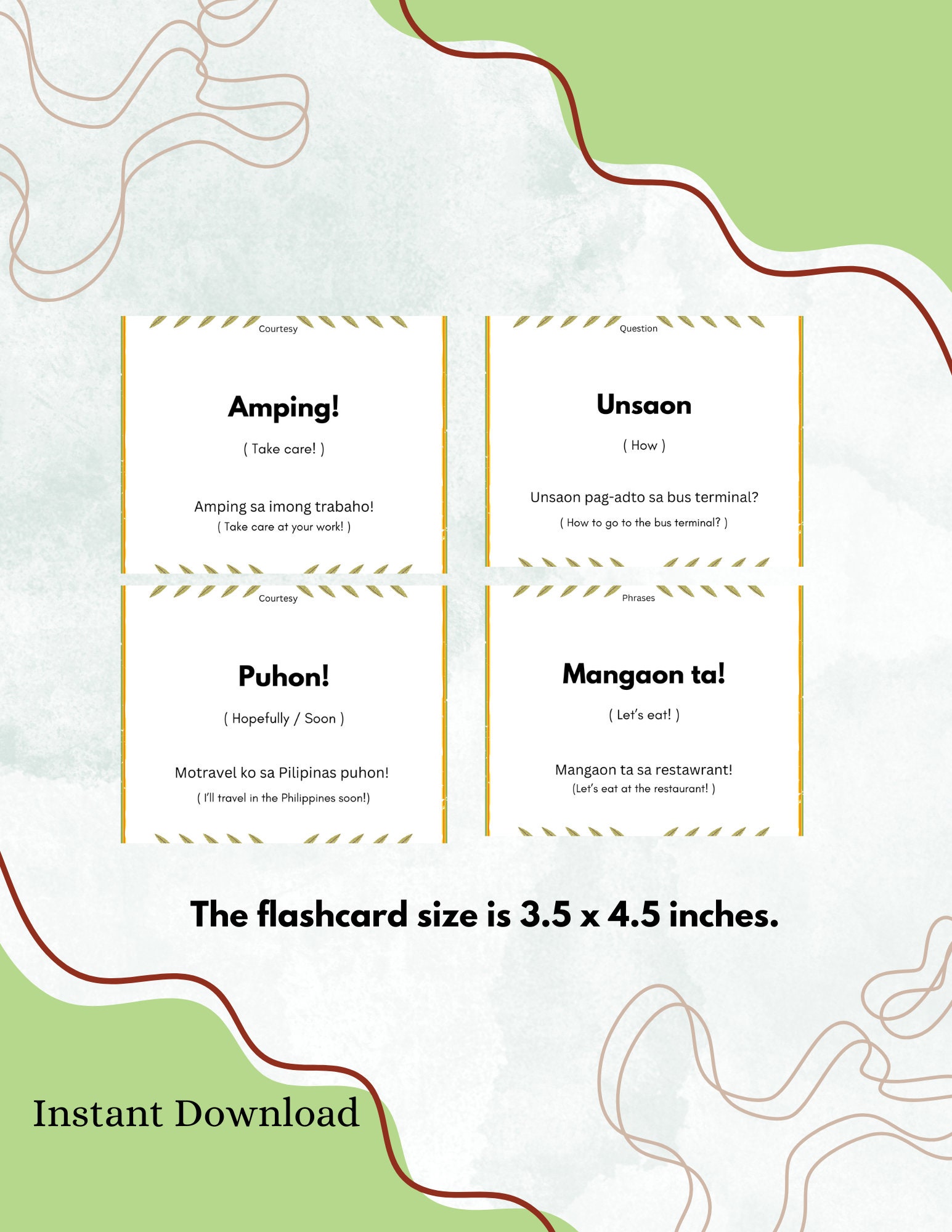 CEBUANO/ BISAYA Greetings and Phrases Printable Flashcards for Kid and ...