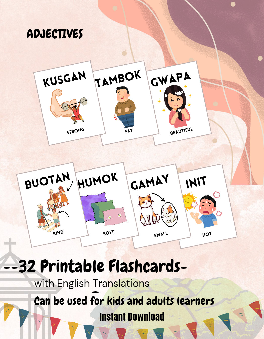 Cebuano/ Bisaya Adjectives Words Printable Flashcards for Kids Ad ...