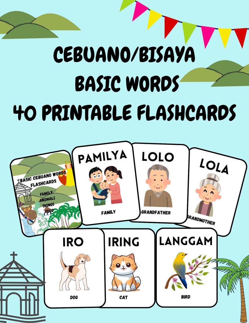 Basic Cebuano/ Bisaya Words Printable Flashcards for Kids and Adults - Etsy