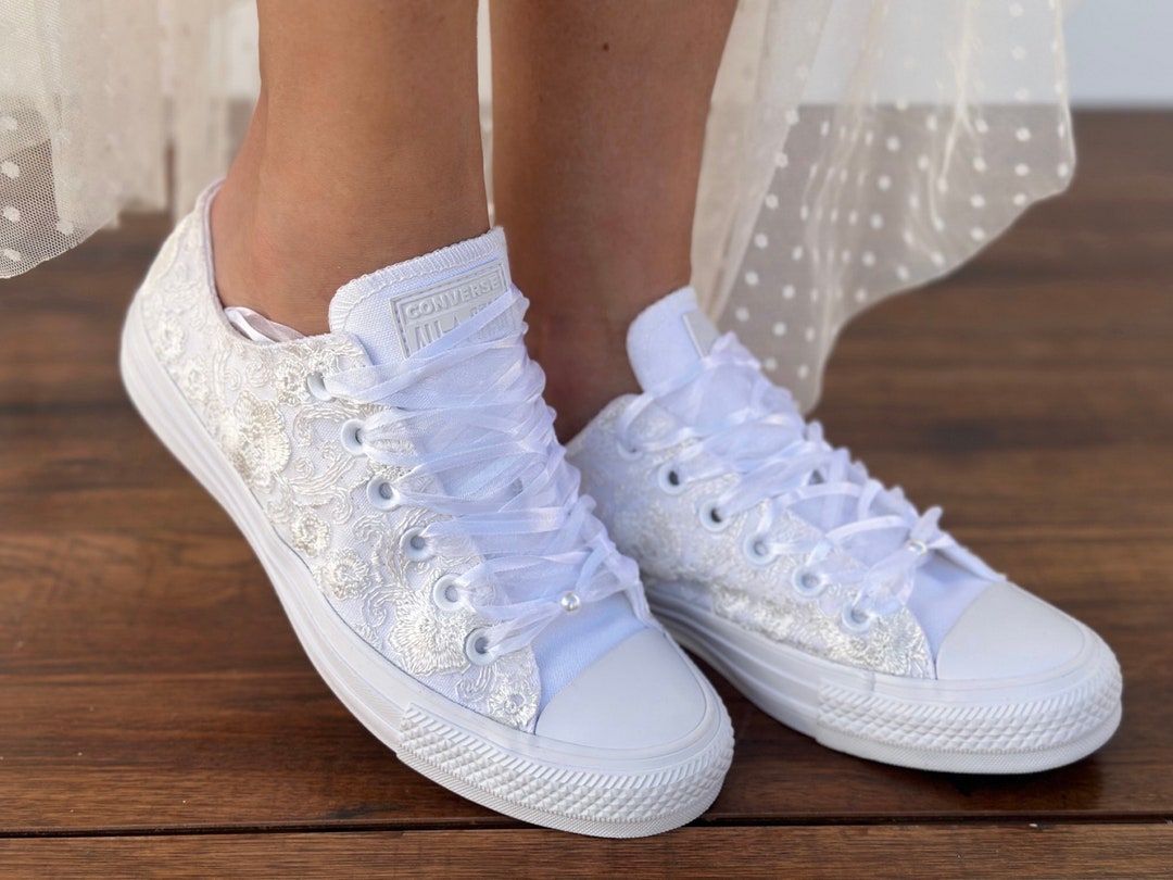 Lace Bridal Converse: Custom Wedding Shoes With Ribbon - Etsy