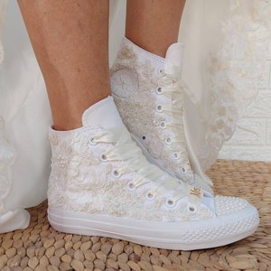 High Top Wedding Converse for Bride, Lace Bridal Converse Shoes, Custom ...