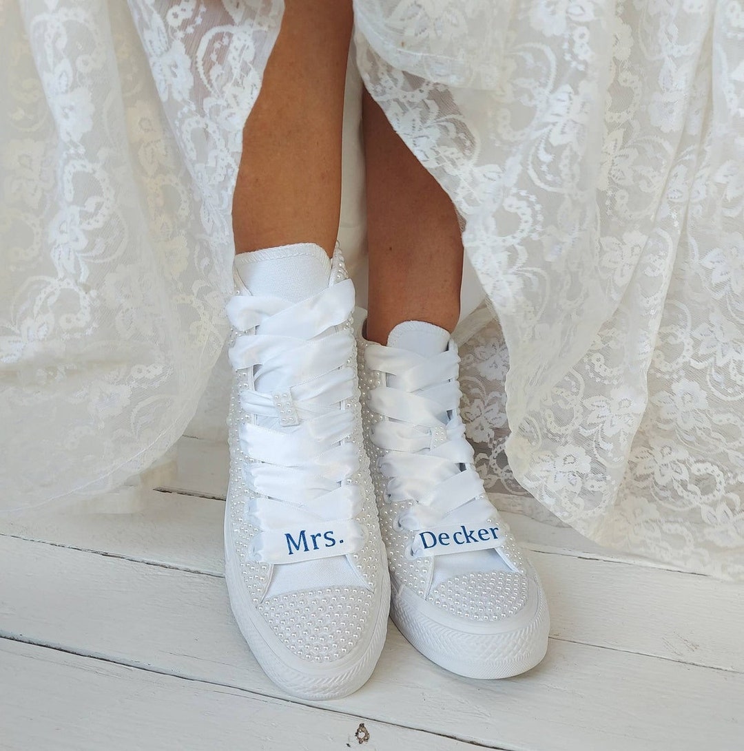 White Bride Original Converse - Pearls Converse for Bride - Custom ...