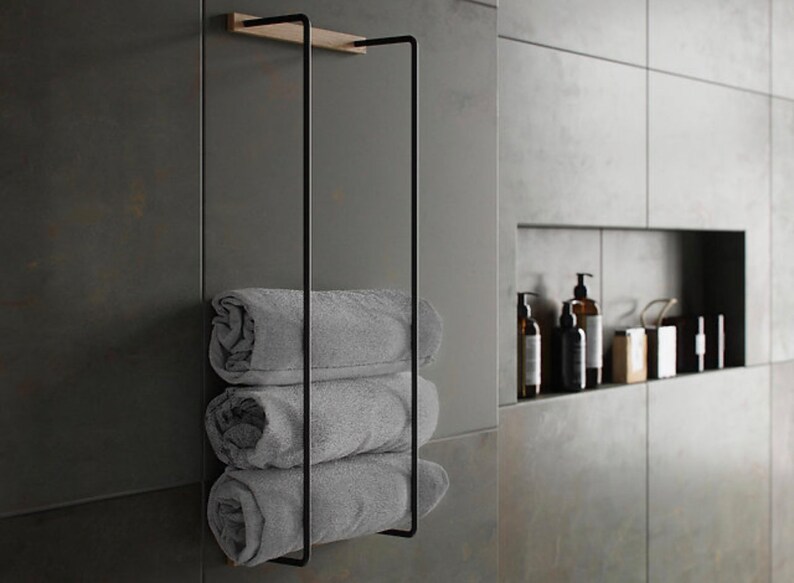 Metal Towel Rack/ Practical and Stylish Storage of Your Towels/ Oak and ...