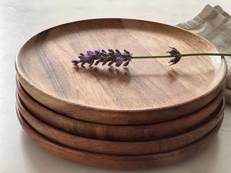 Acacia Wood Dessert Plate /7 Inch Round Plates/ Easy Cleaning/ Wooden ...