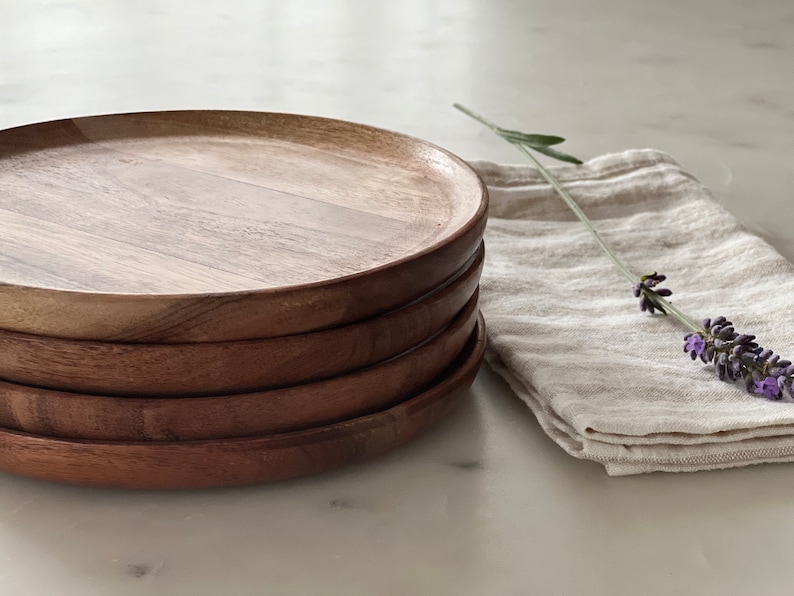 Acacia Wood Dessert Plate /7 Inch Round Plates/ Easy Cleaning/ Wooden ...