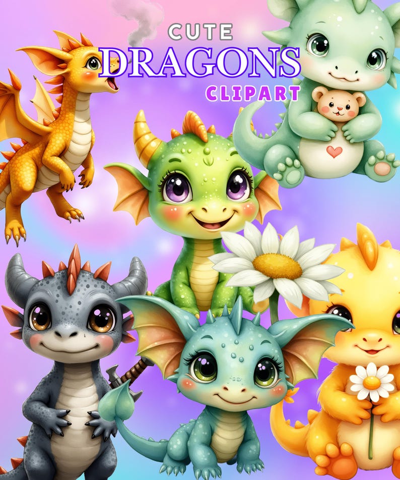 Cute Dragons Clipart, Whimsical Art, Magic Art, Photo Edit, Photoshop ...