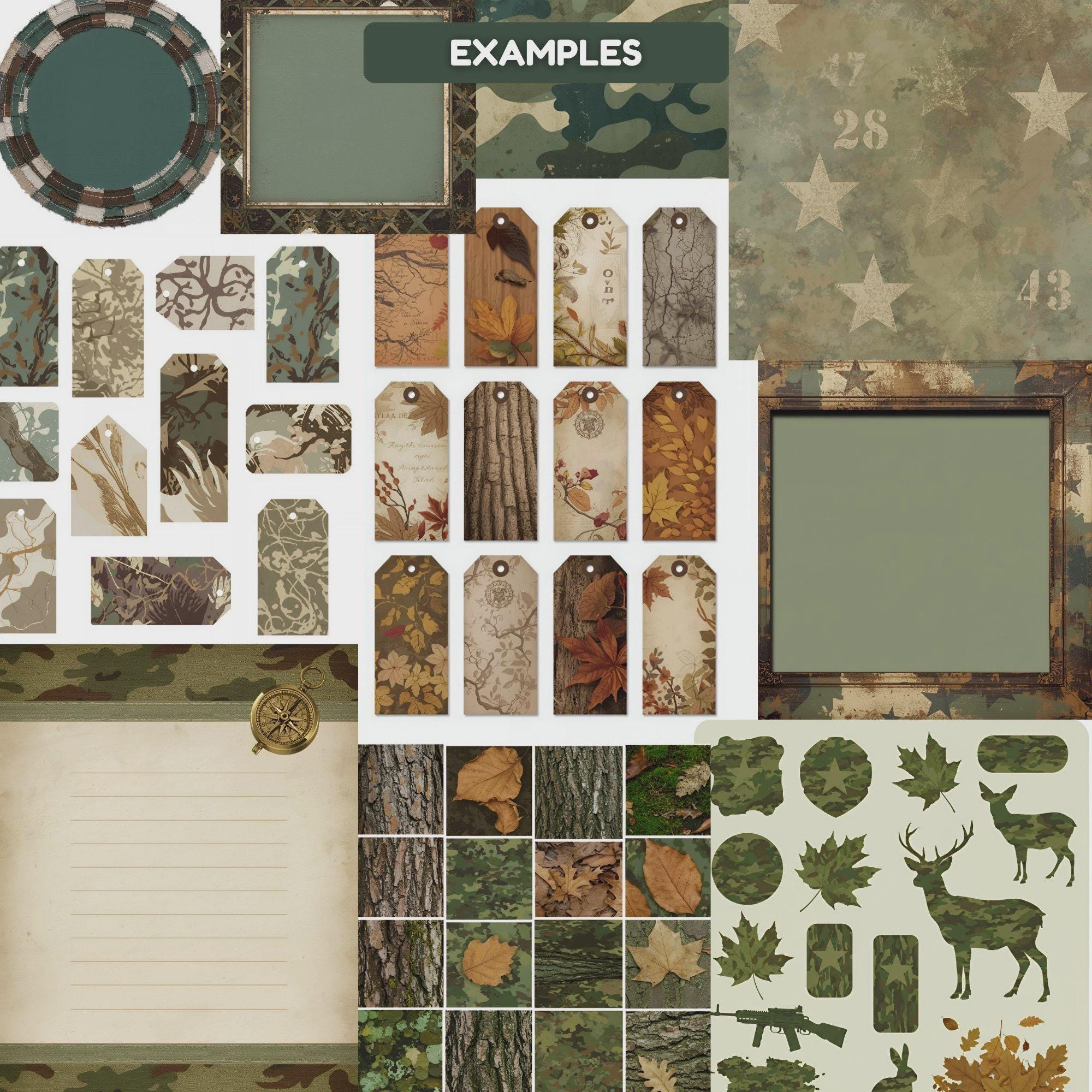 Camouflage Junk Journal Kit, Digital Paper Pack & Ephemera, Printable ...