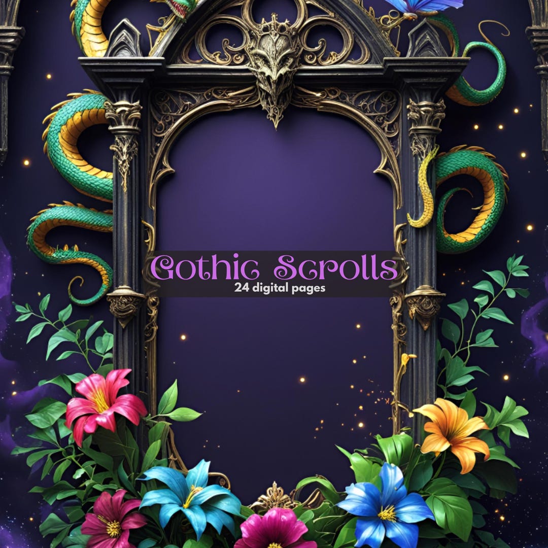 Gothic Scrolls Digital Papers, Dragon Digital Paper Fantasy Frames ...