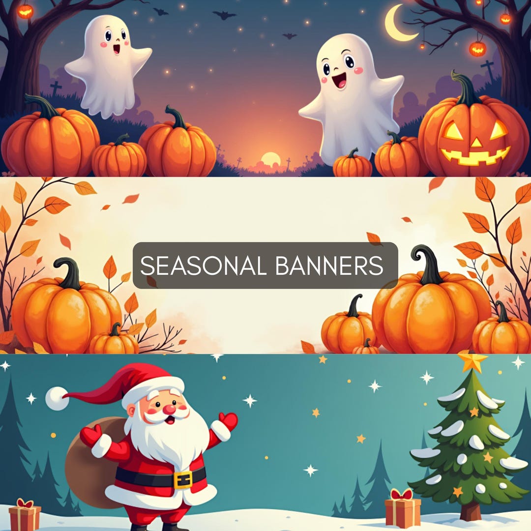 Seasonal Banner Bundle Pack PNG Banners for Etsy Holiday Promotions ...