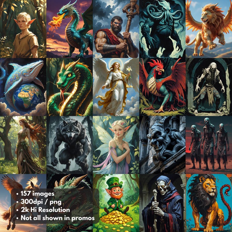 Mythological Creatures Digital Paper Bundle, Fantasy Junk Journal Pages ...