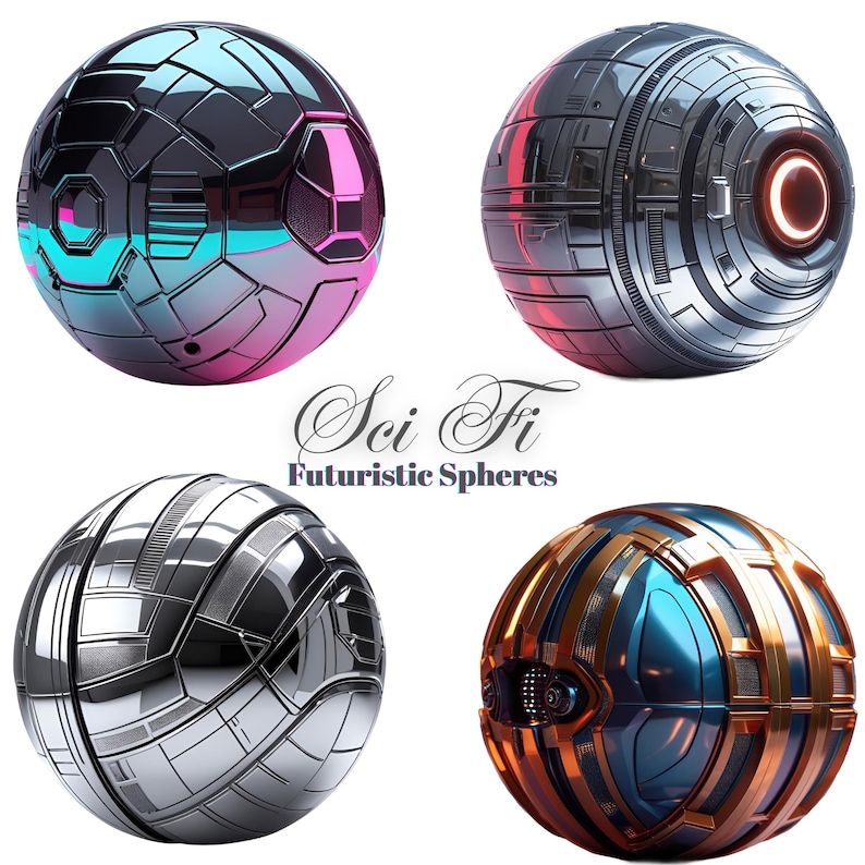 Sci Fi & Futuristic Spheres Clipart Props Modern Fantasy Metallic Balls ...