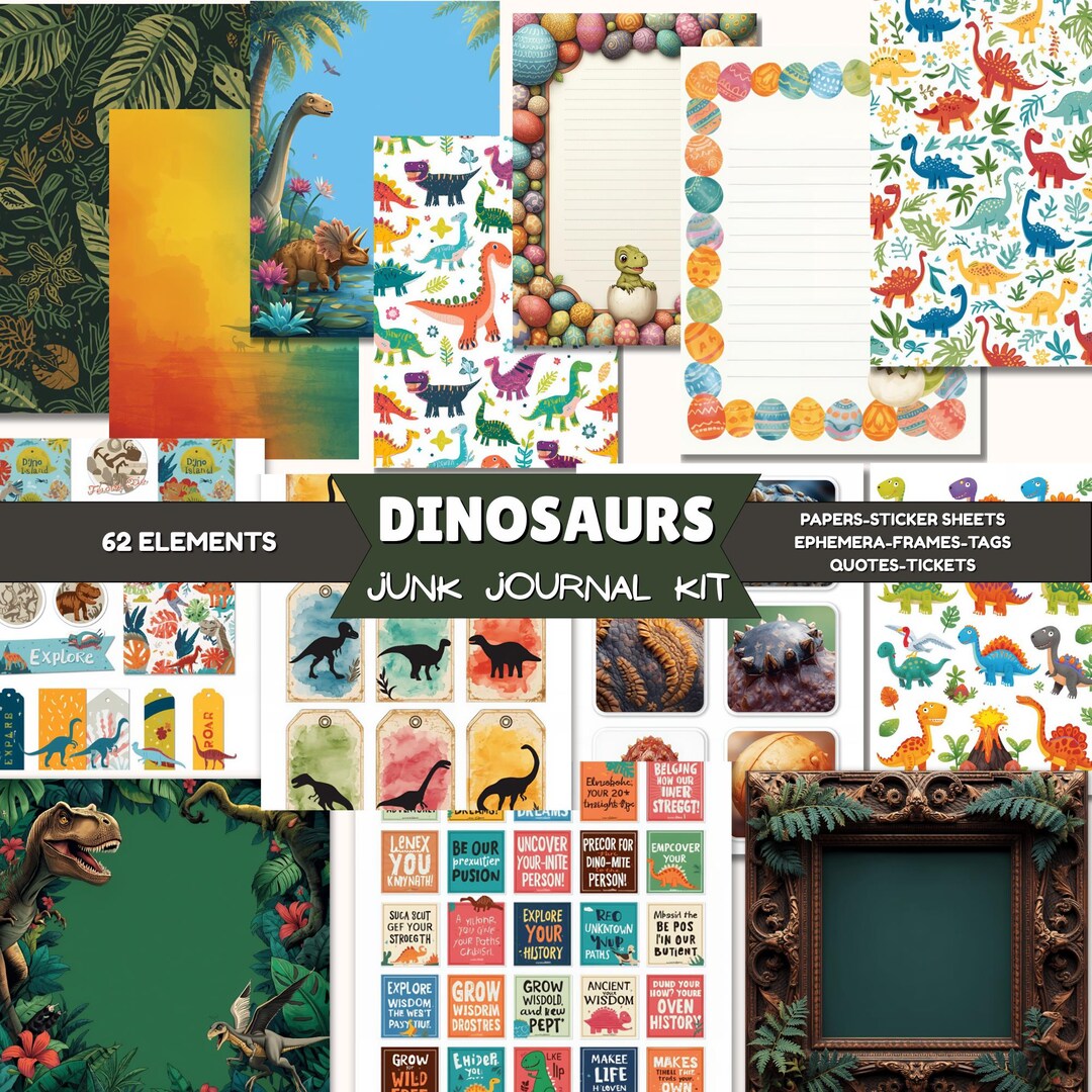 Dinosaur Junk Journal Kit - Digital Prehistoric Paper & Ephemera Bundle ...