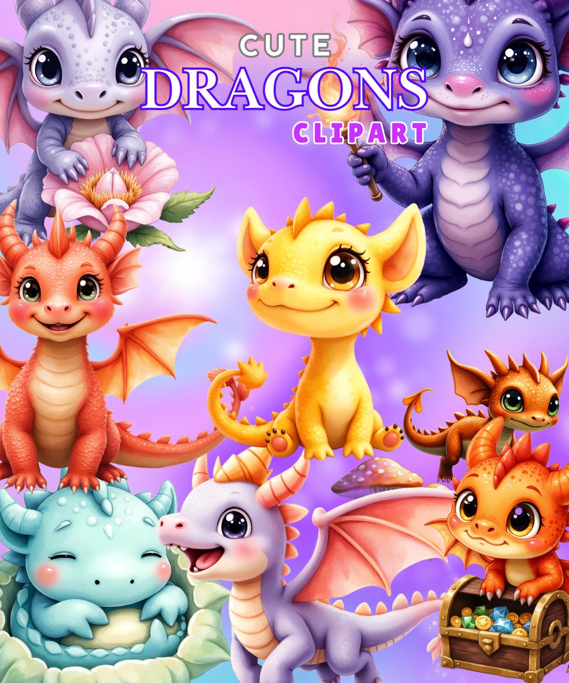 Cute Dragons Clipart Whimsical Art Magic Art Photo Edit Photoshop, - Etsy