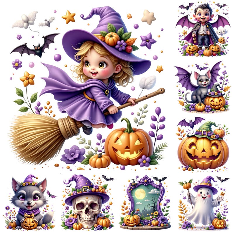 Cute Halloween Clipart Bundle |spooky Kawaii Witch & Ghost Pngs ...
