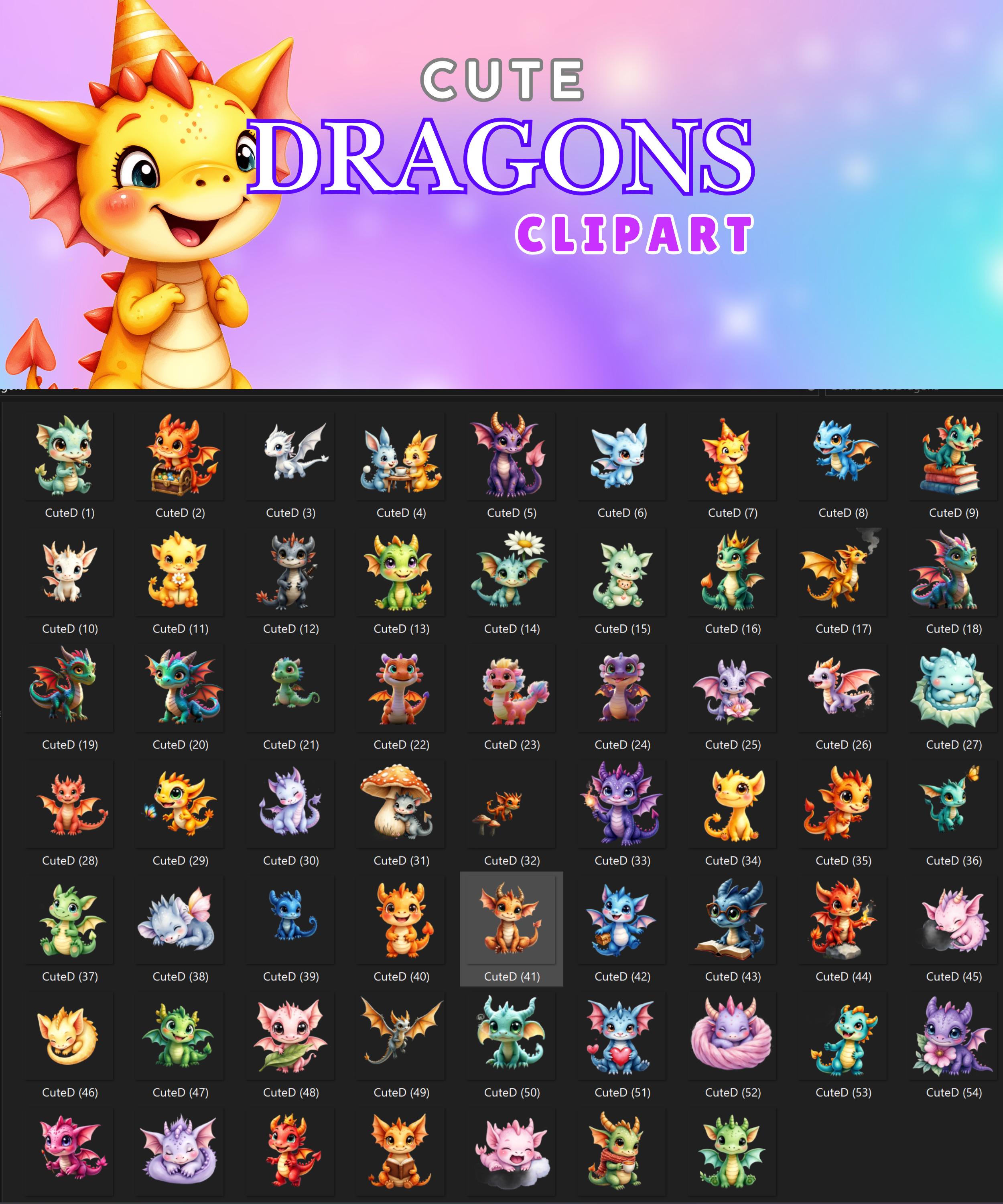 Cute Dragons Clipart Whimsical Art Magic Art Photo Edit Photoshop, - Etsy