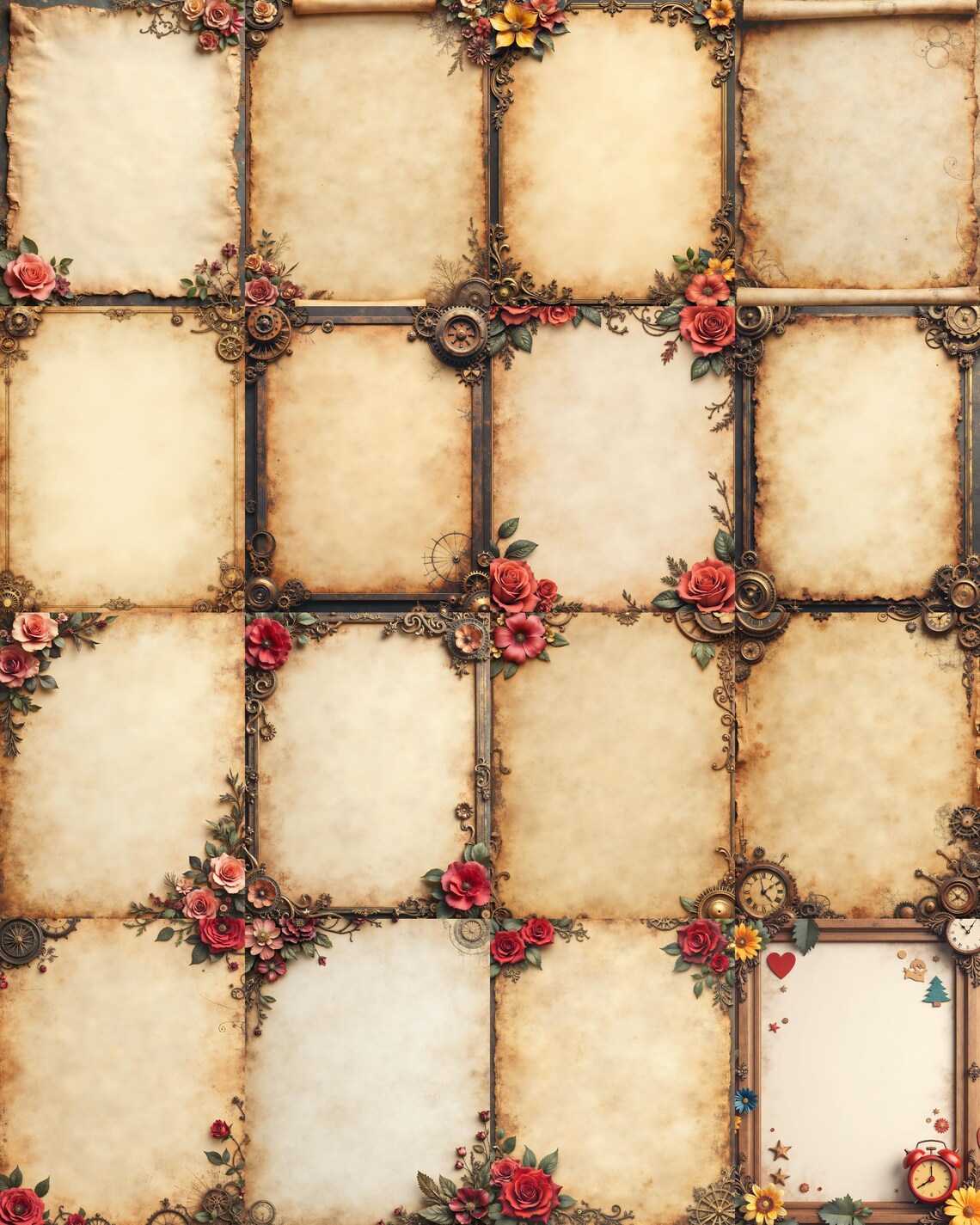 Steampunk Papers Stationary Bundle Digital Papers Overlays Steampunk ...