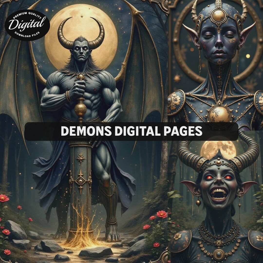 Dark Fantasy Demon Digital Pages, Gothic Art Bundle, Infernal Warriors ...