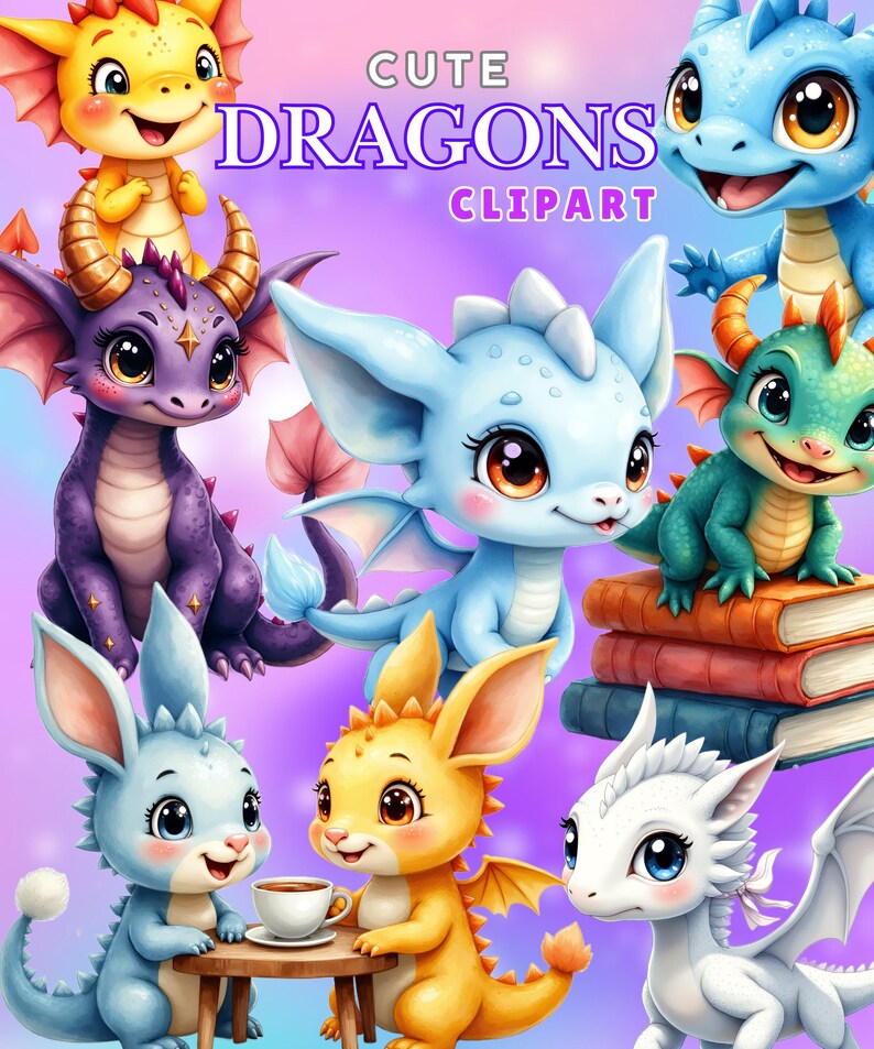 Cute Dragons Clipart Whimsical Art Magic Art Photo Edit Photoshop, - Etsy