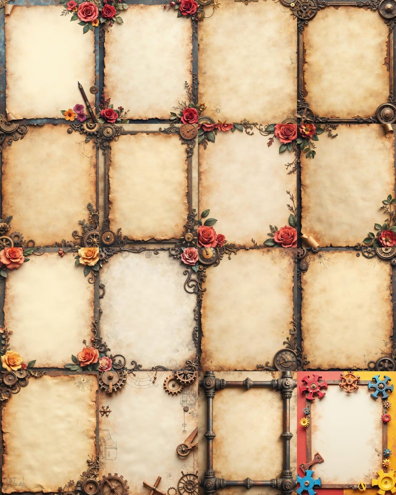 Steampunk Papers Stationary Bundle Digital Papers Overlays Steampunk ...