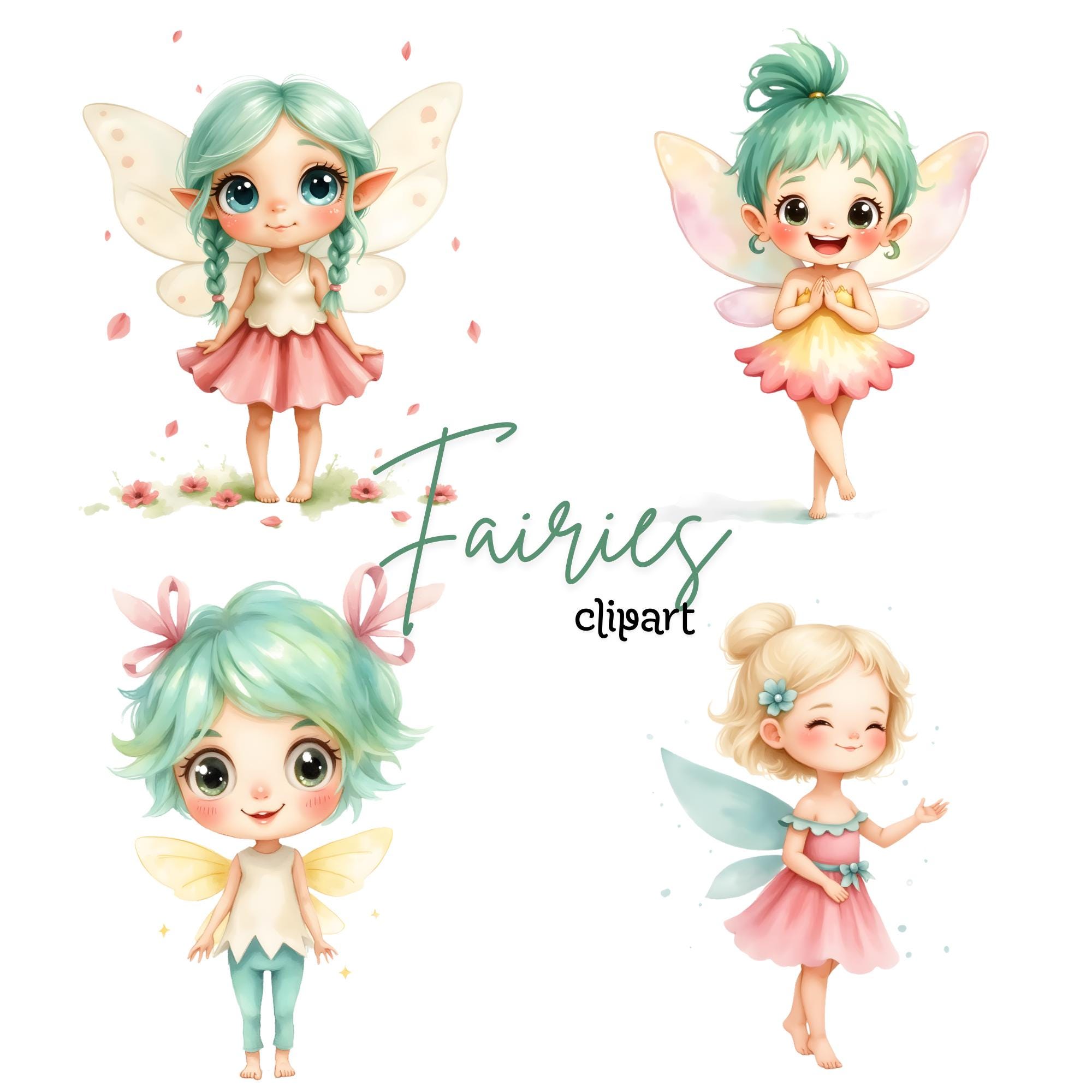 Enchanted Fairies Clipart Bundle Magical Digital Pngs for Whimsical ...