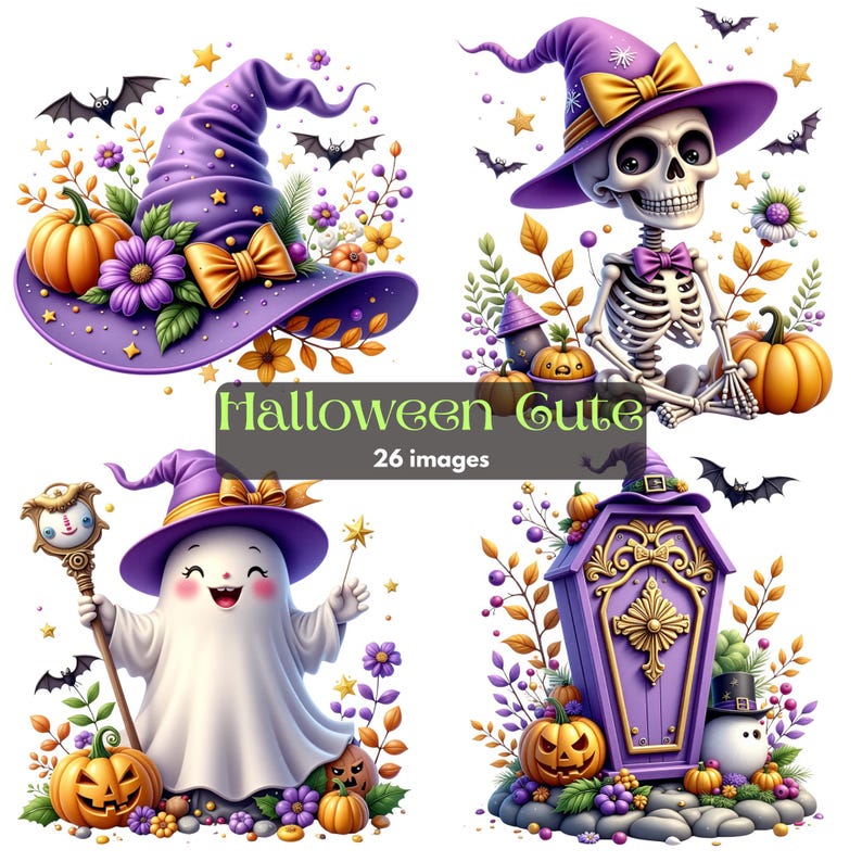 Cute Halloween Clipart Bundle |spooky Kawaii Witch & Ghost Pngs ...