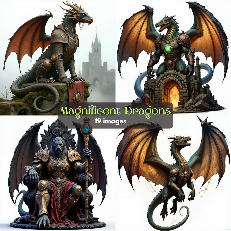 Magnificent Dragons Clipart Bundle - Pngs, Transparent, Majestic Dragon ...