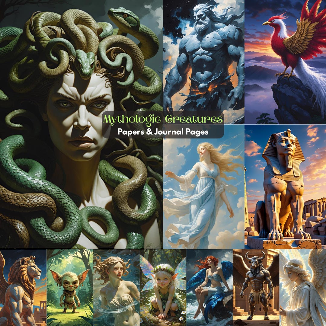 Mythological Creatures Digital Paper Bundle, Fantasy Junk Journal Pages ...