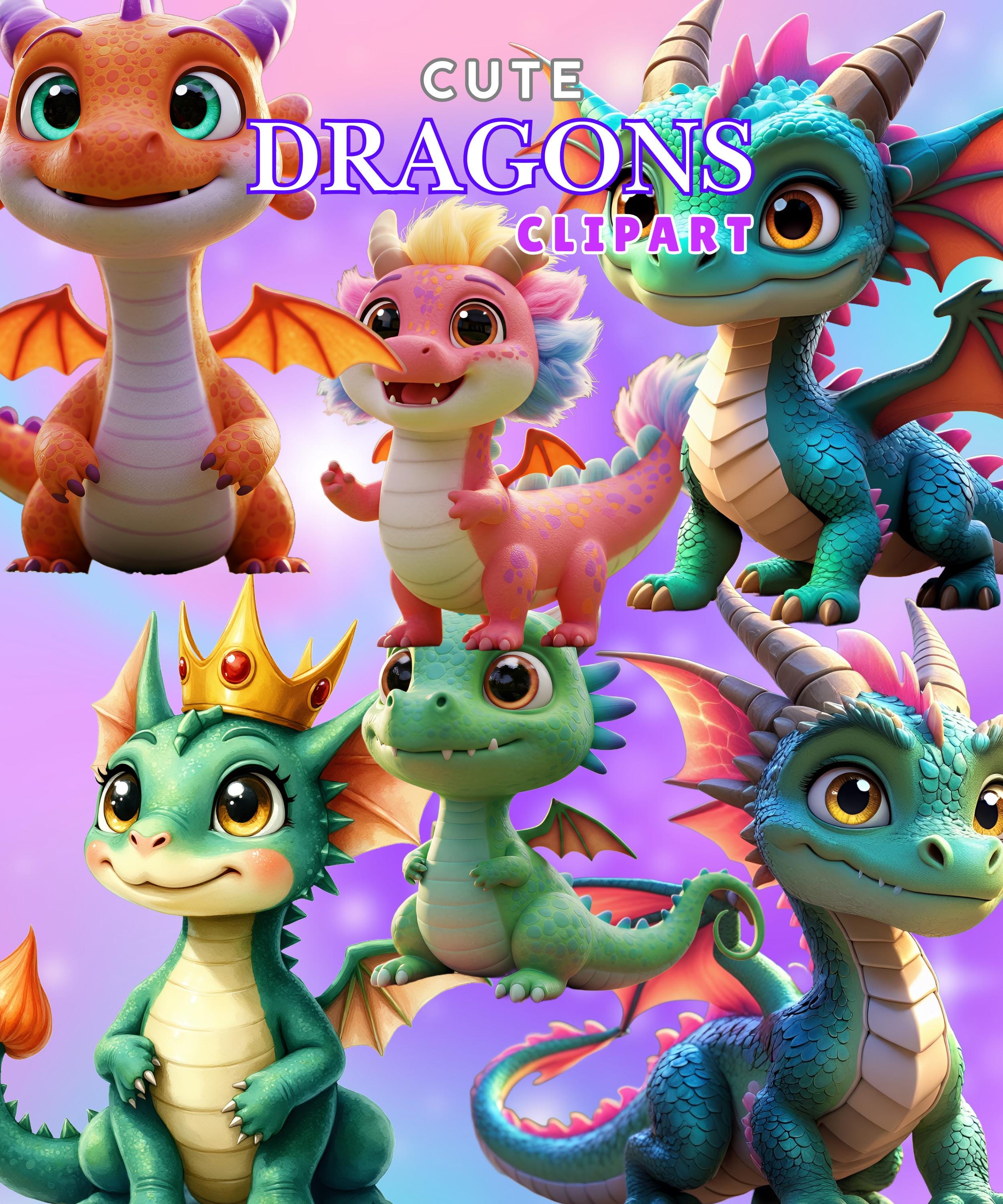 Cute Dragons Clipart Whimsical Art Magic Art Photo Edit Photoshop, - Etsy