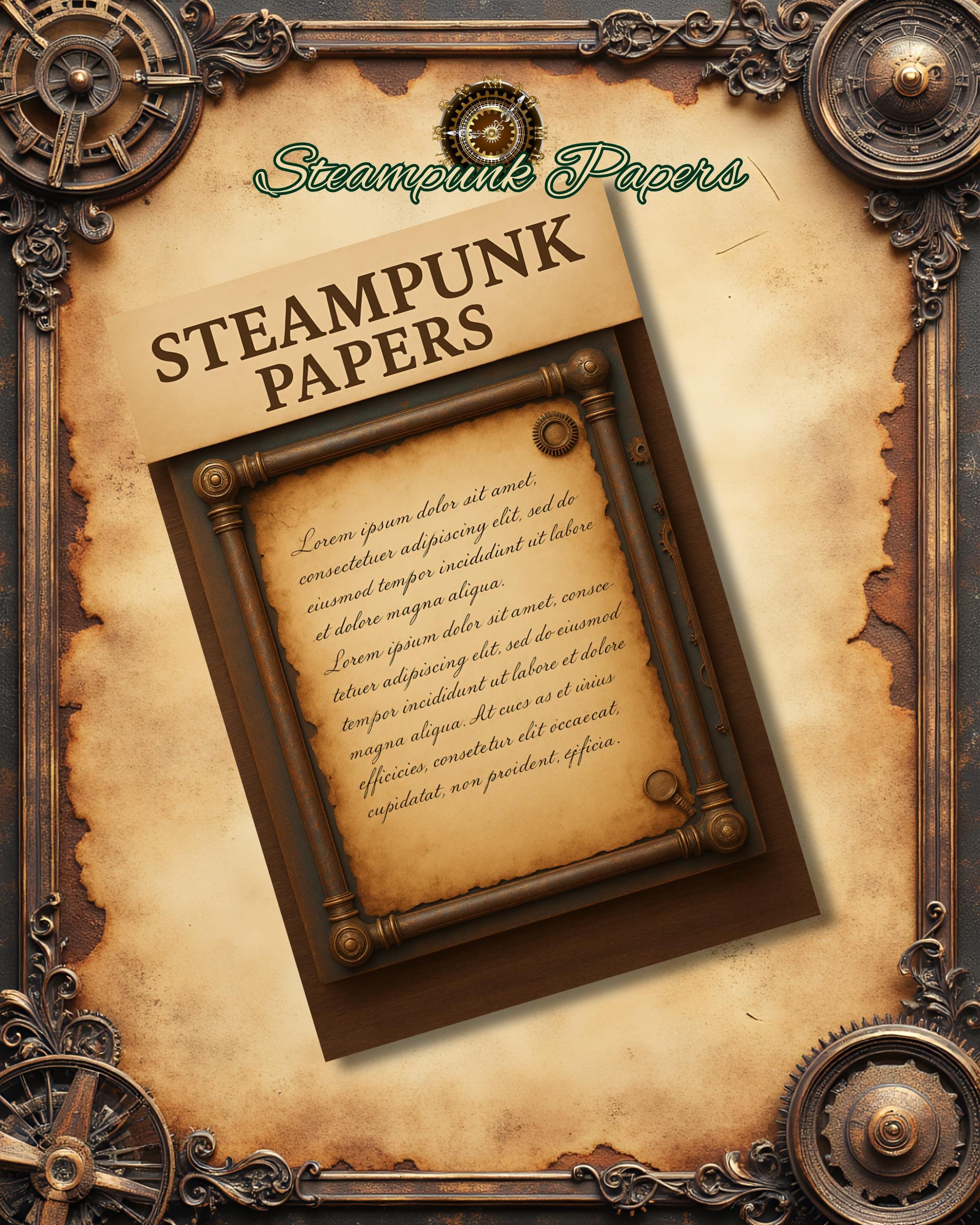 Steampunk Papers Stationary Bundle Digital Papers Overlays Steampunk ...